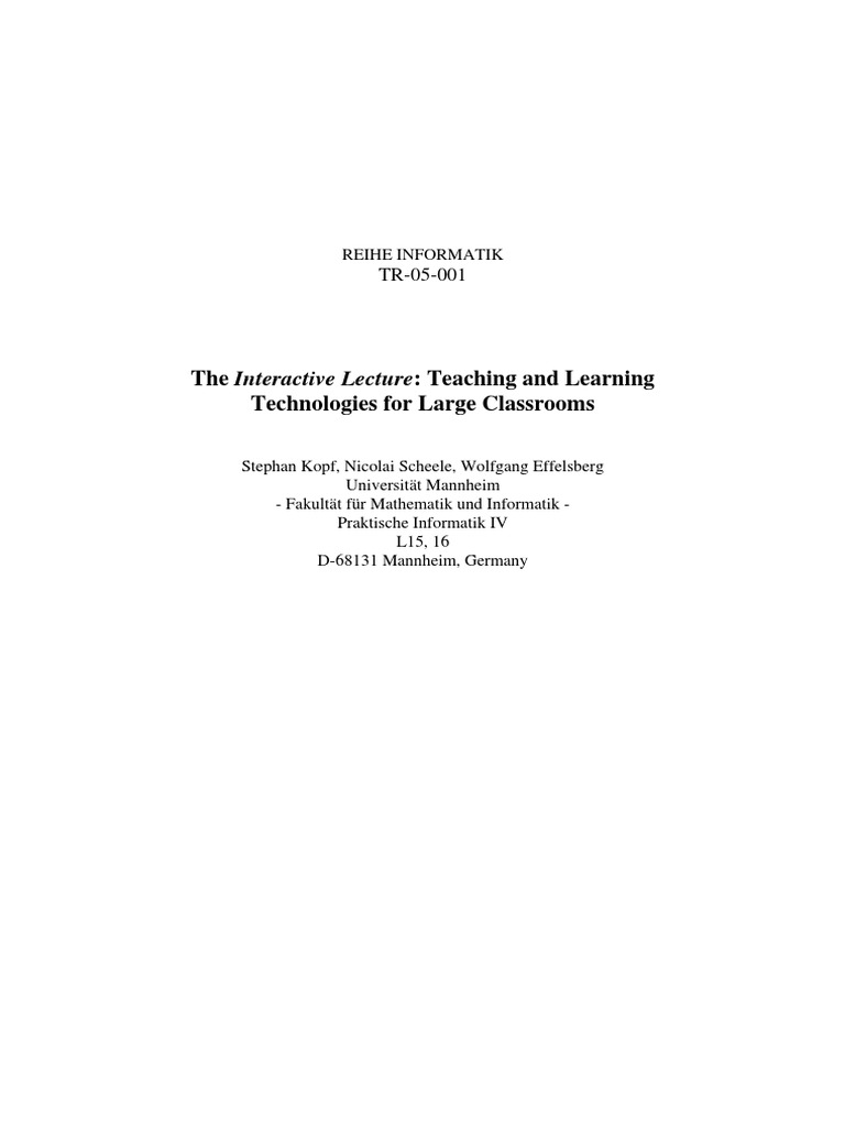 The Interactive Lecture: Teaching and Learning Technologies For Large ...