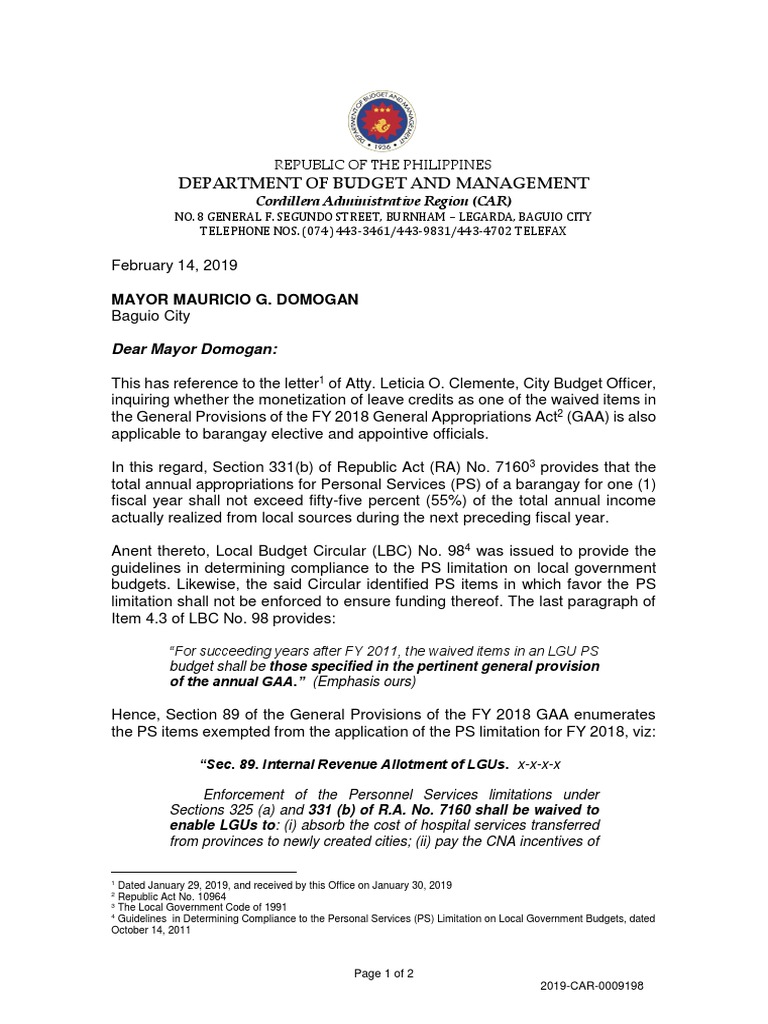 Letter - LGU Baguio City - Monetization of Leave Credits | PDF ...