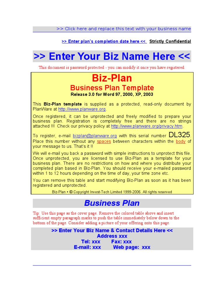 Biz Plan Template | PDF | Marketing Strategy | Swot Analysis