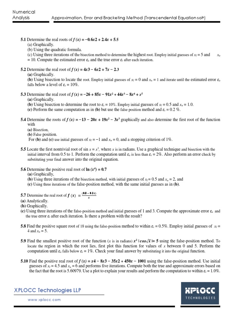 Bracketing Methods Exercise | Numerical Analysis | Mathematical Relations