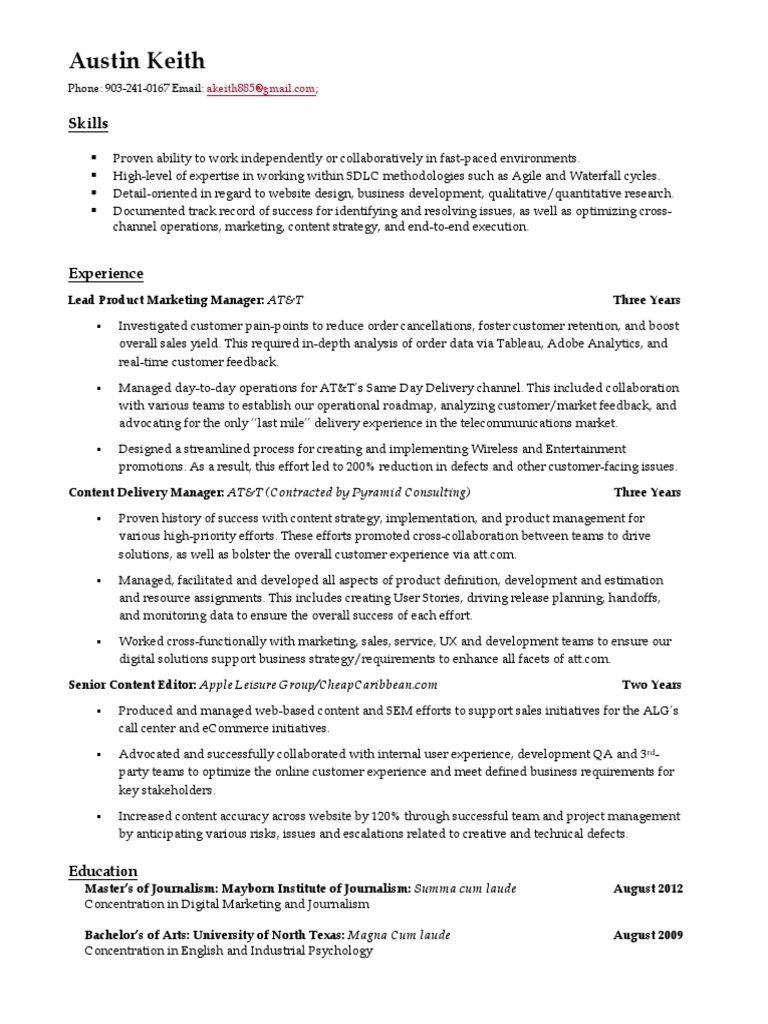 Austin Keith Resume | PDF | Customer Experience | Strategic Management