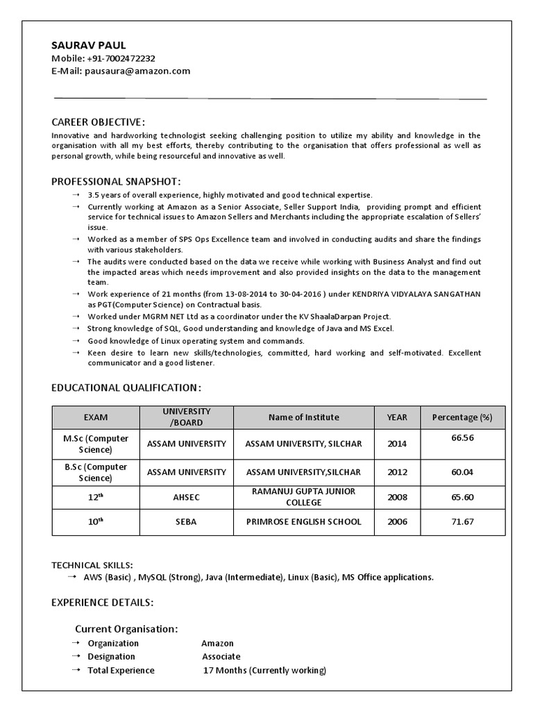 Saurav Paul: Career Objective | PDF | Science | Computing
