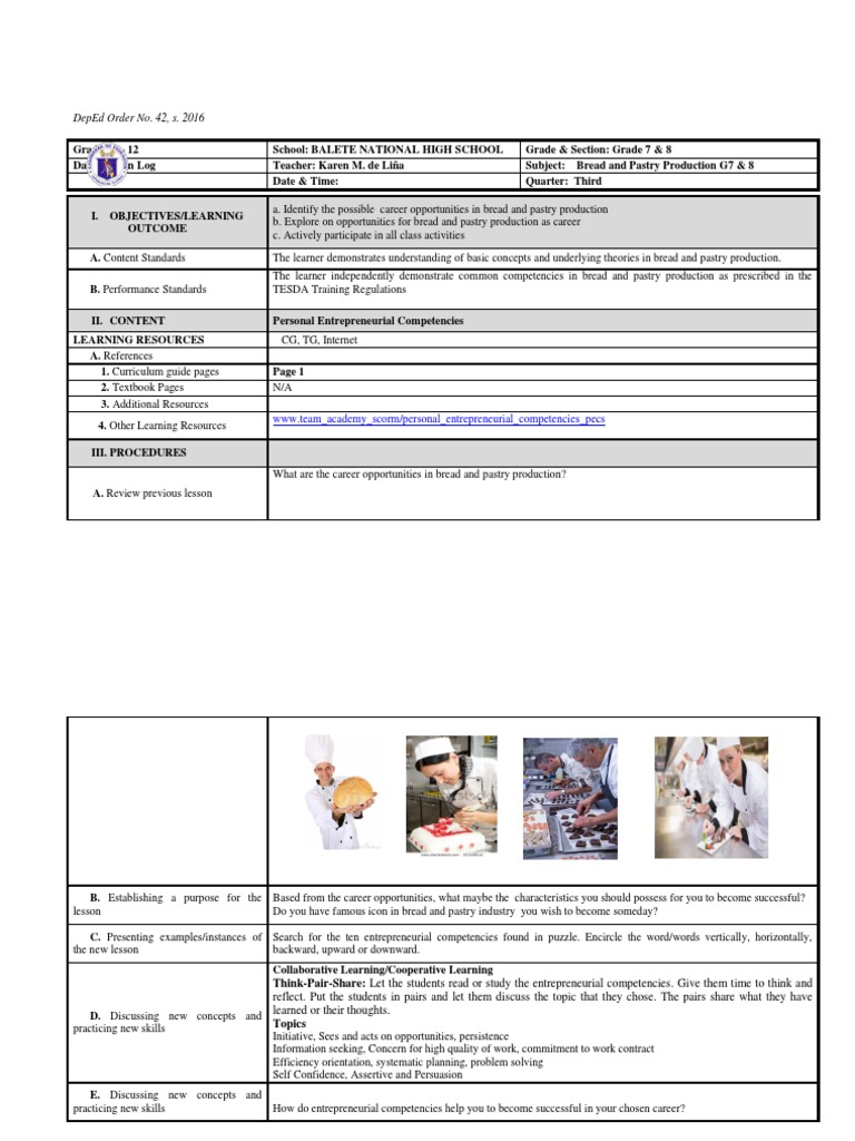 DLL Pecs in Bread and Pastry PDF | PDF | Entrepreneurship | Competence ...