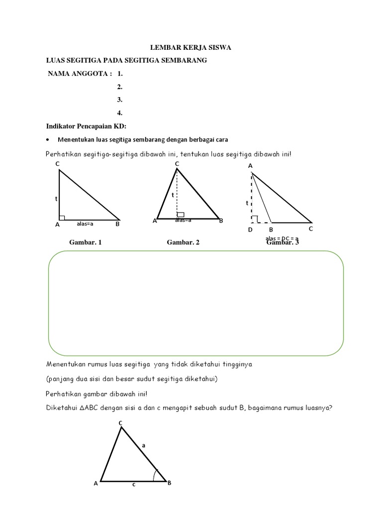 Lembar Kerja Siswa Luas Segitiga | PDF