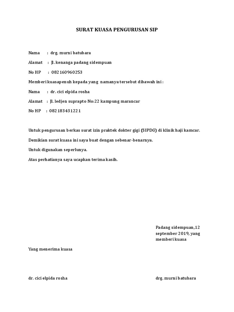 Surat Kuasa Pengurusan Sip | PDF