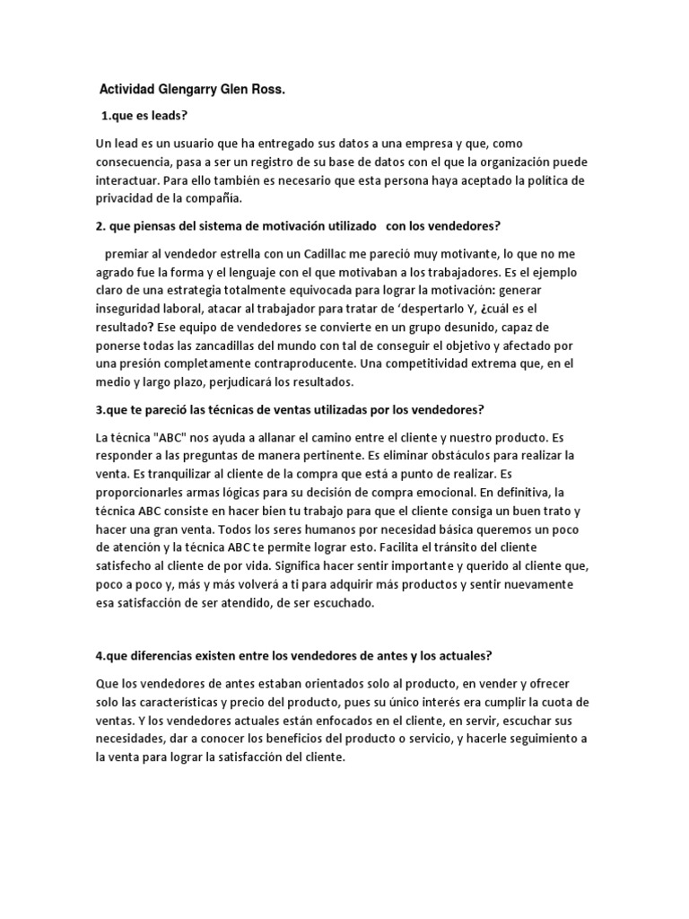 Actividad Glengarry Glen Ross | PDF