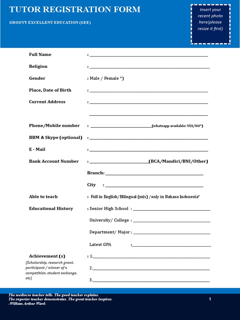 Tutor Registration Form Your Name | PDF | Tutor | Teachers