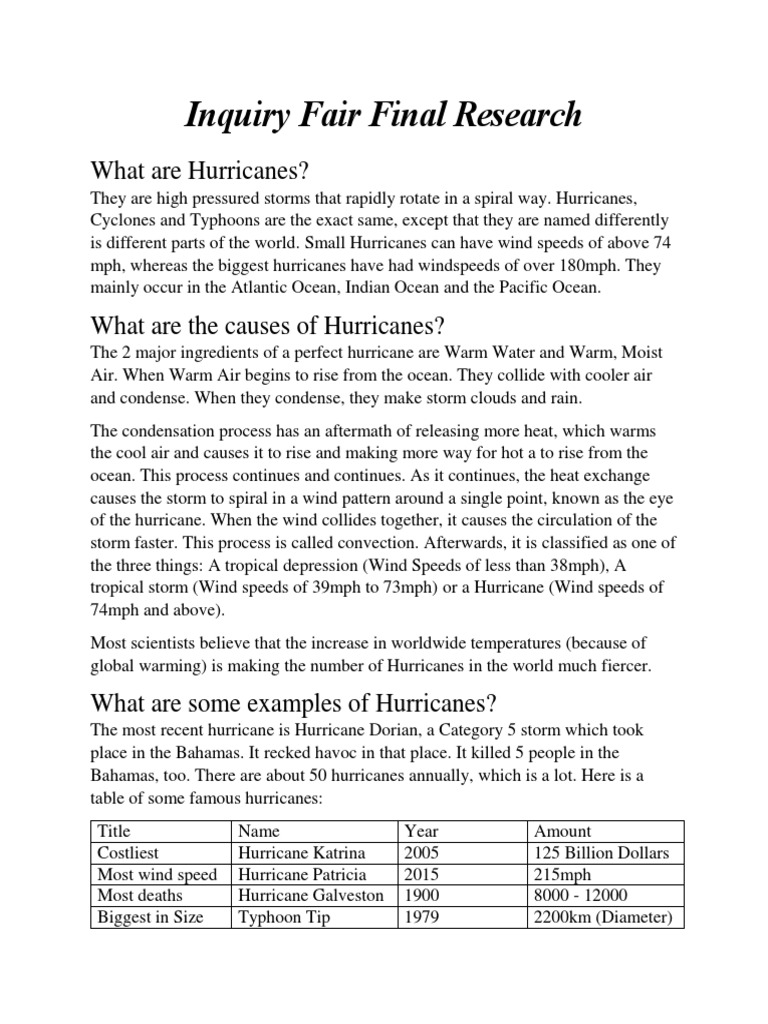 Hurricanes Research Document | PDF | Tropical Cyclones | Natural Hazards