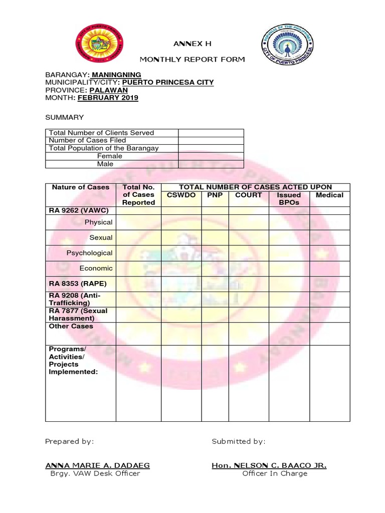 VAWC Monthly Form | PDF
