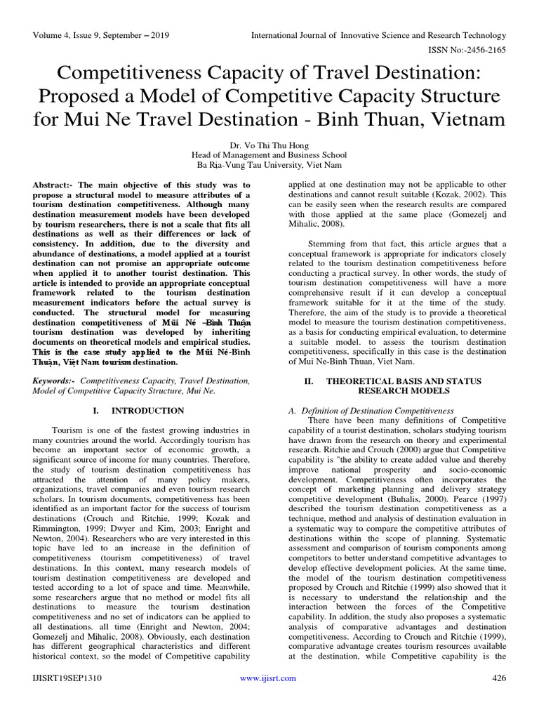 Competitiveness Capacity of Travel Destination: Proposed A Model of ...