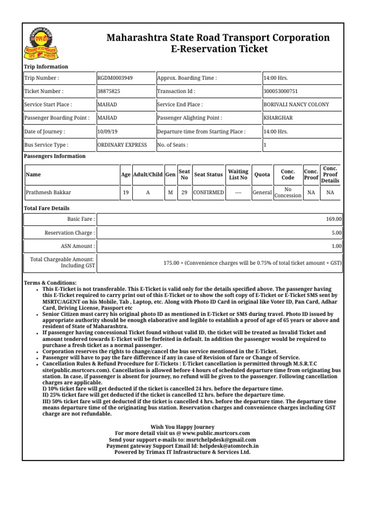 MSRTC - Online Reservation System PDF | PDF | Identity Document ...