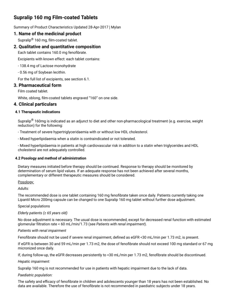 Supralip 160 MG Film-Coated Tablets - Summary of Product ...