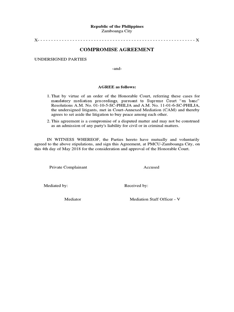 Compromise Agreement Format | PDF