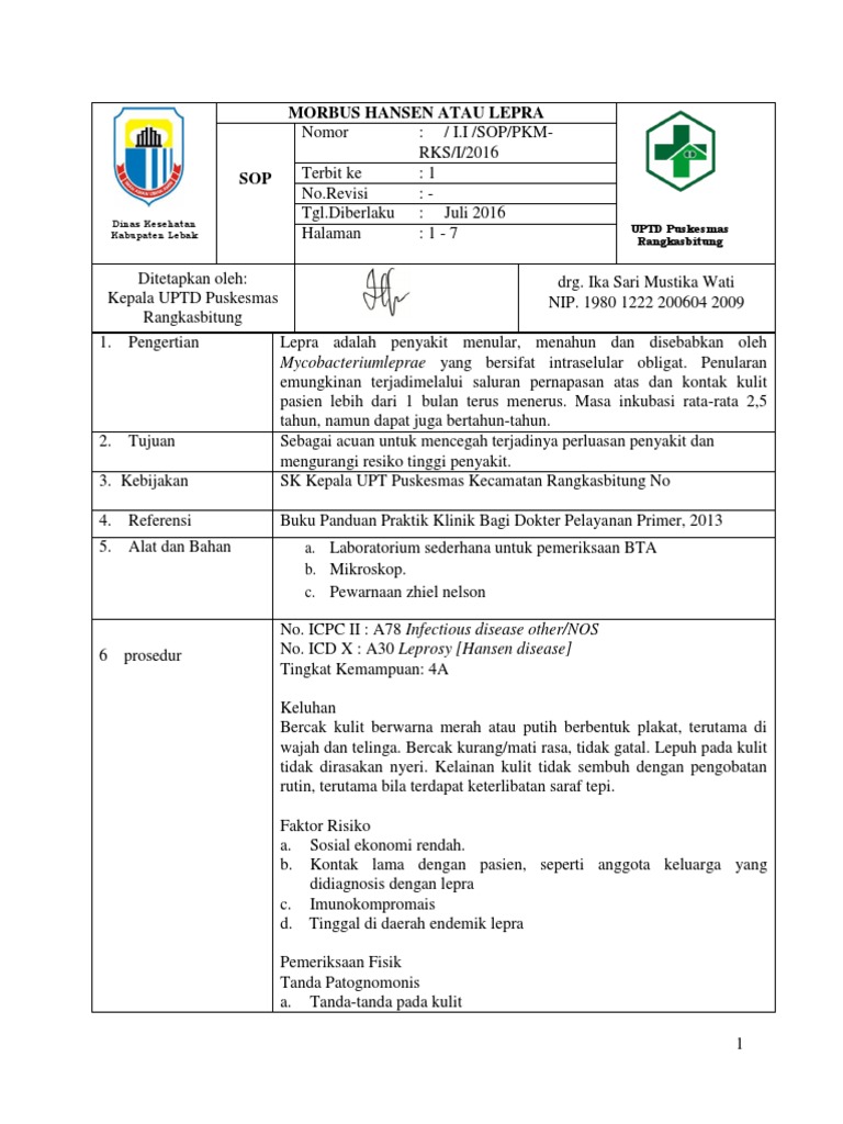 Sop Morbus Hansen Atau Lepra | PDF