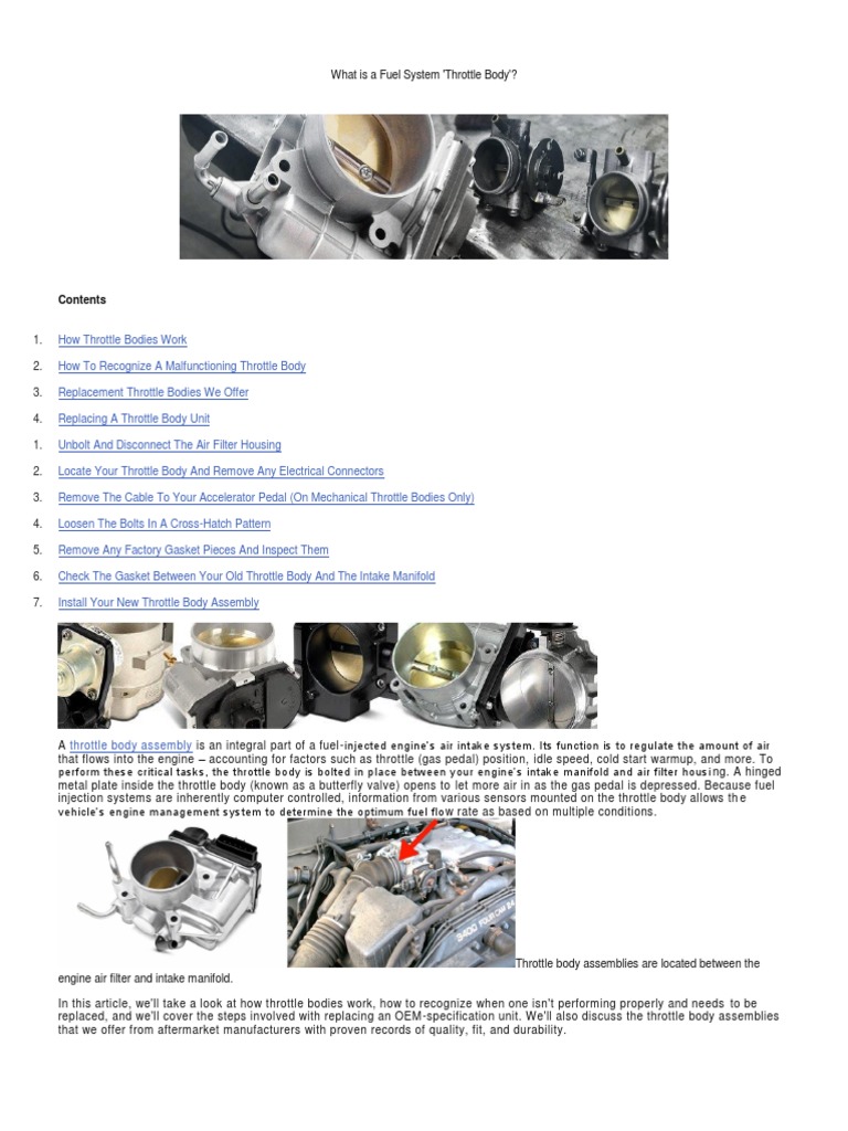 Throttle Body Injection System | PDF | Throttle | Engine Technology