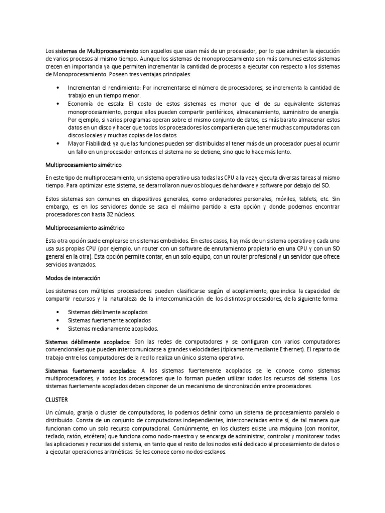 Ventajas y Tipos de Multiprocesamiento | PDF | Sistema operativo ...