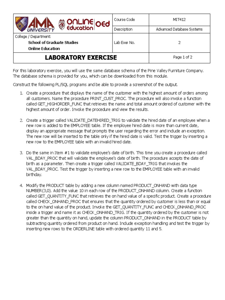 Advanced database systems lab on customer orders and employee ...