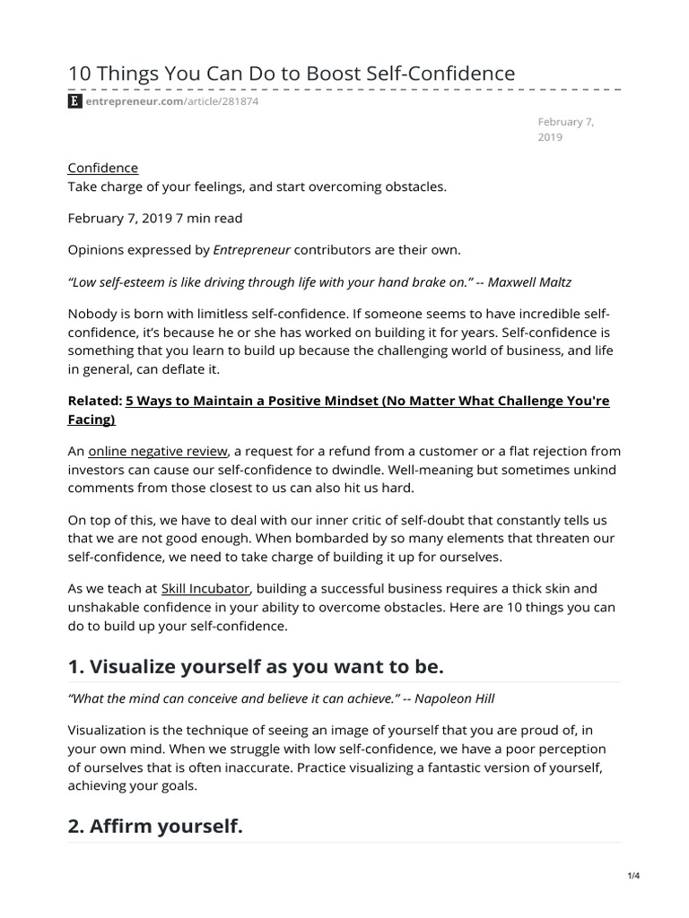 10 Things You Can Do To Boost Self-Confidence PDF | PDF | Behavioural ...