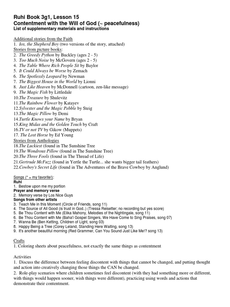 01 Ruhi Book 3g1 Lesson 15 Contentment With The Will of God | PDF