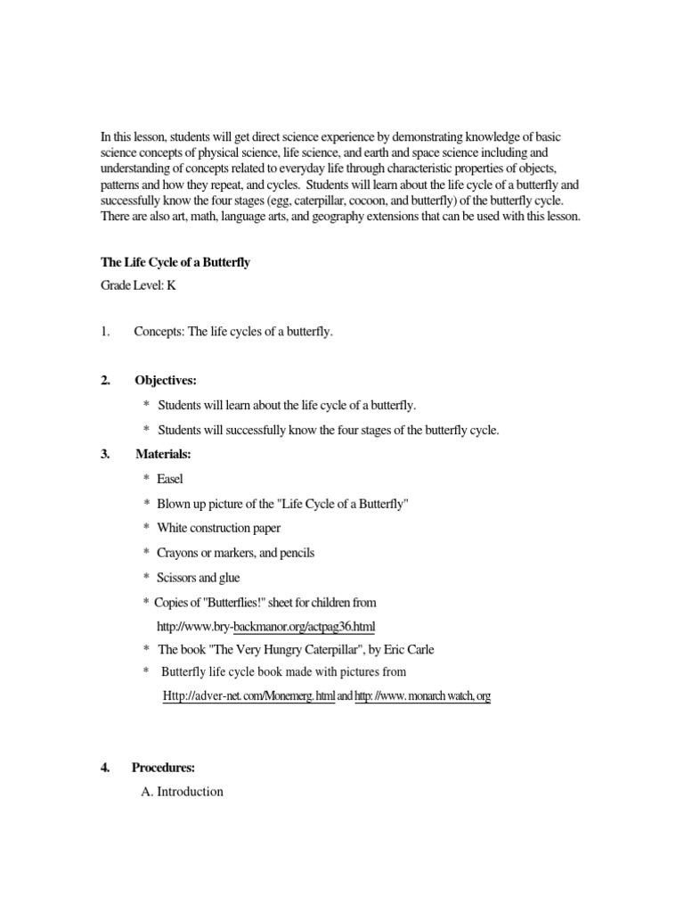 Butterfly Life Cycle Lesson Plan PDF | Download Free PDF | Butterfly | Pupa