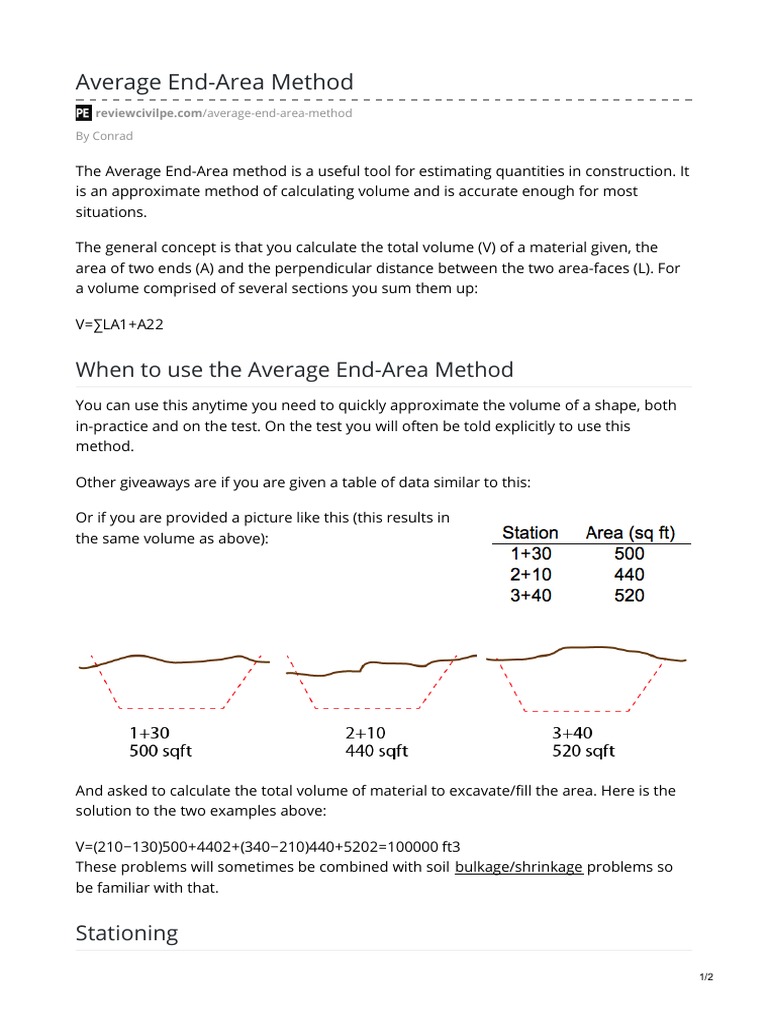 Average End-Area Method PDF | PDF