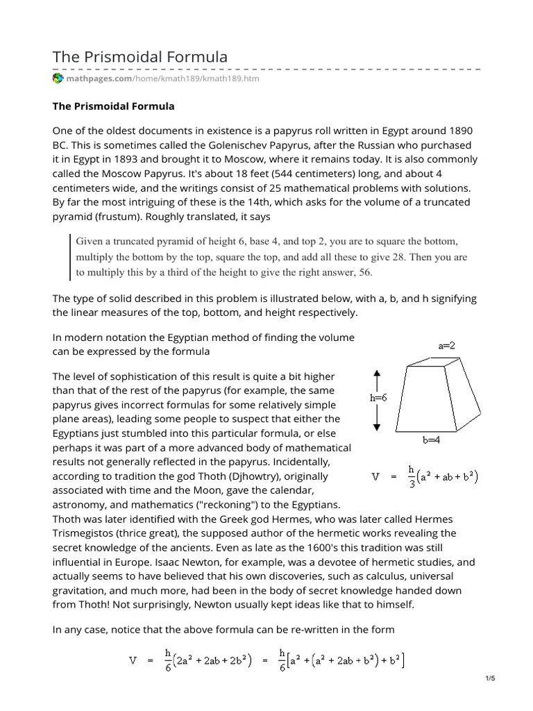 The Prismoidal Formula | PDF | Polynomial | Integral