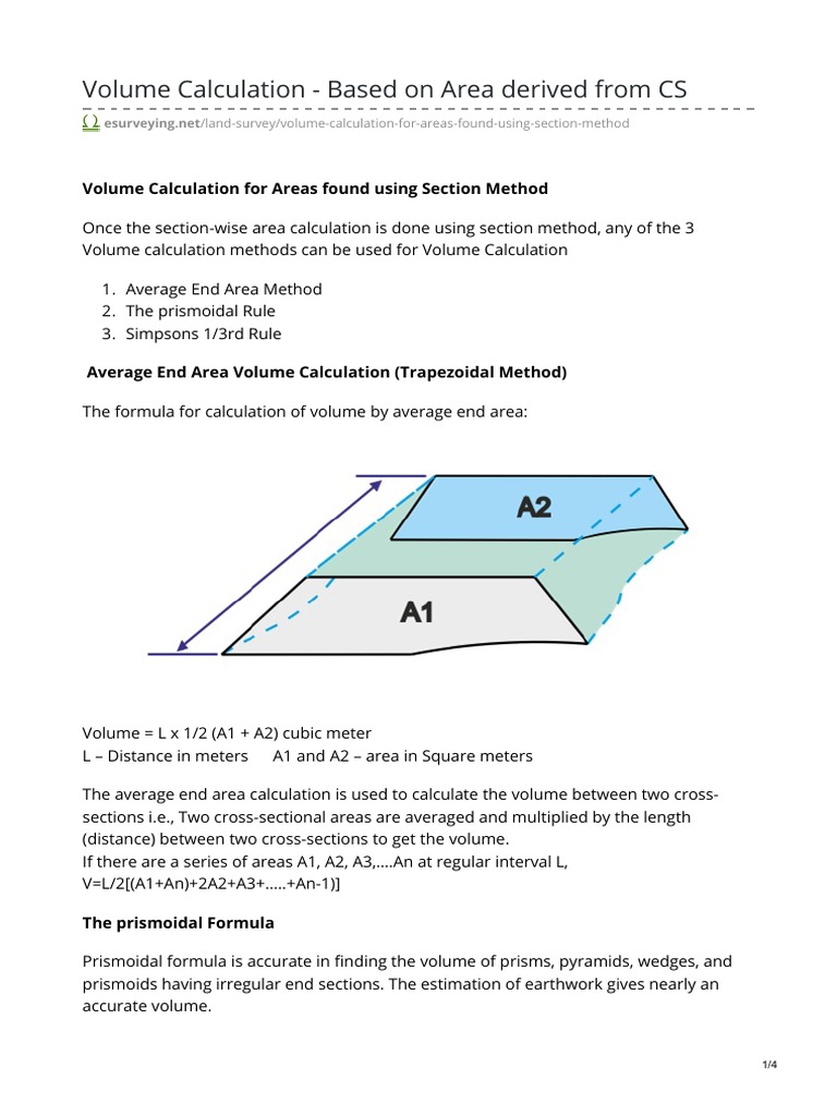 Volume Calculation - Based On Area Derived From CS PDF | PDF