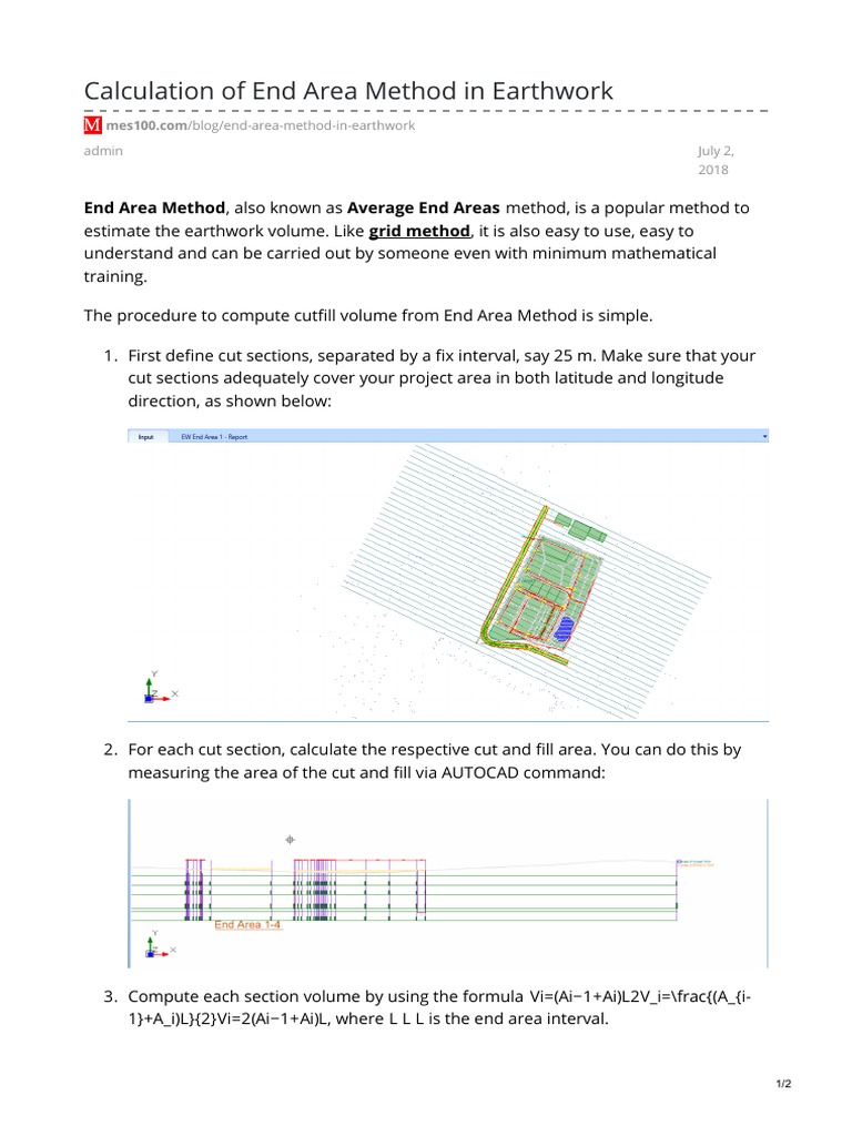 Calculation of End Area Method in Earthwork PDF | PDF