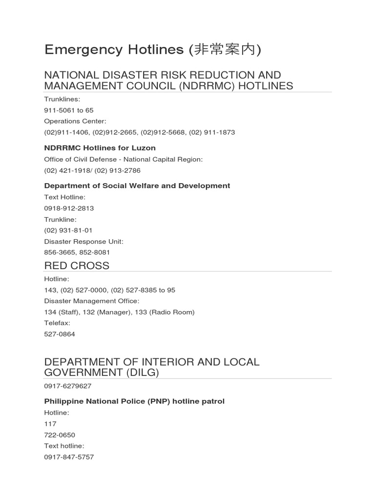 Emergency Numbers PH | PDF | Metro Manila | Public Administration