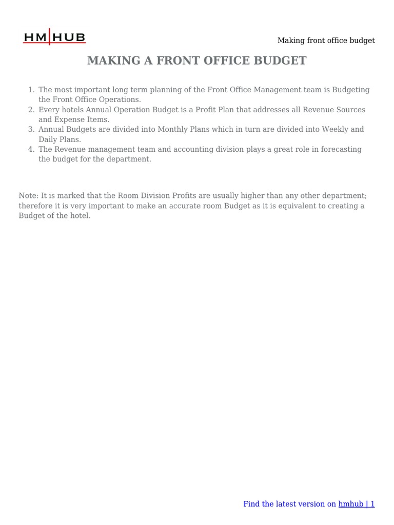 Front Office Budgeting Essentials | PDF