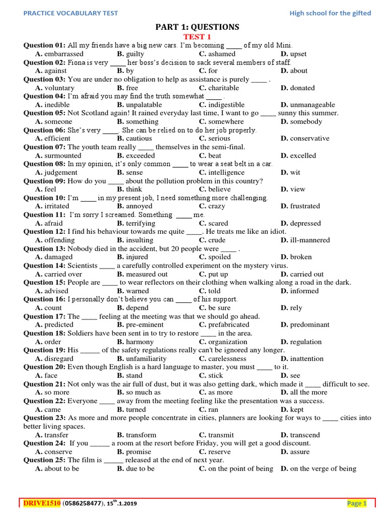 Vocabulary Test | PDF