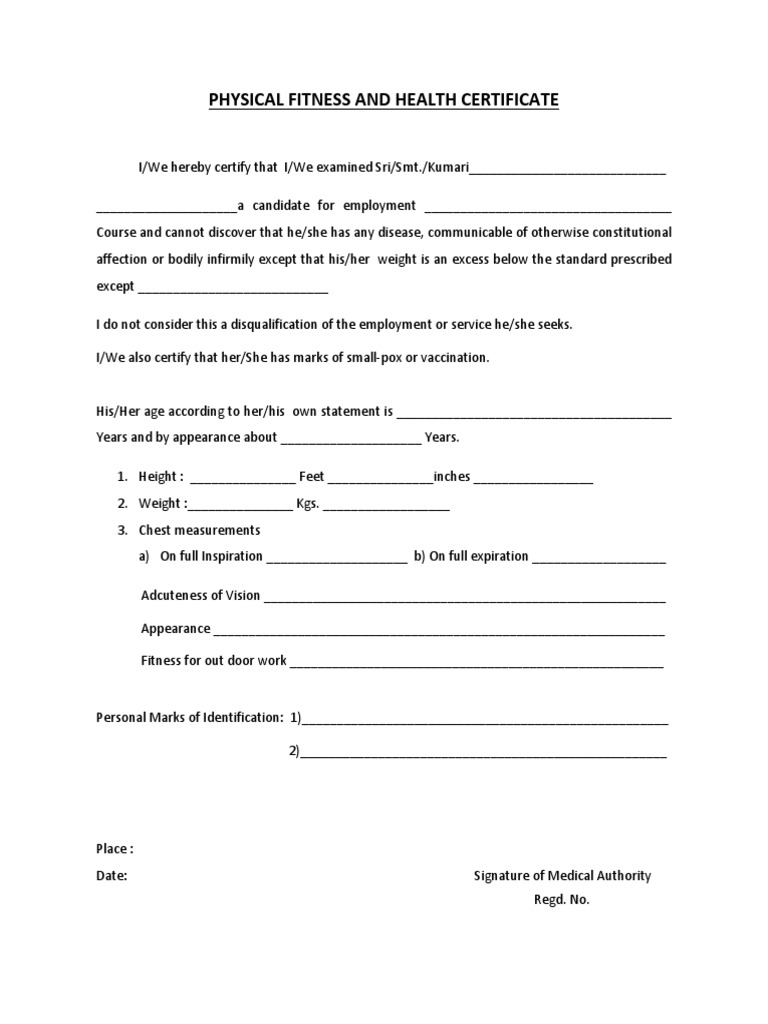 Physical fitness certificate | PDF