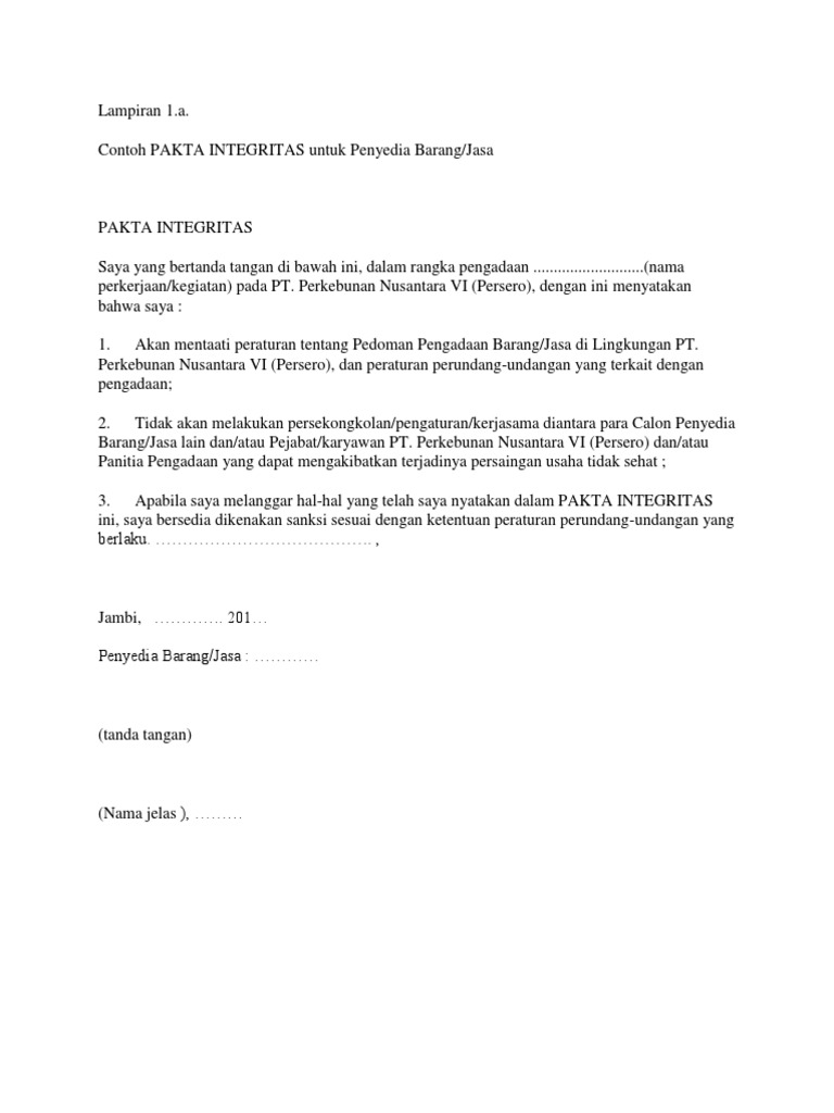 Contoh Pakta Integritas | PDF