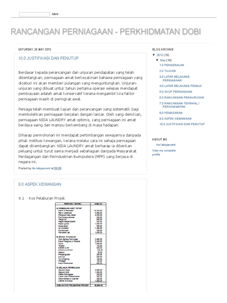 Rancangan Perniagaan - Perkhidmatan Dobi | PDF