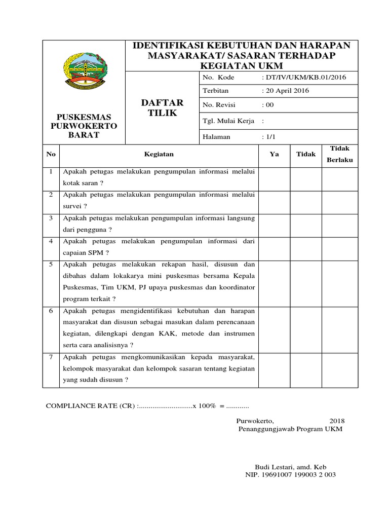 Form Daftar Tilik Ukm | PDF