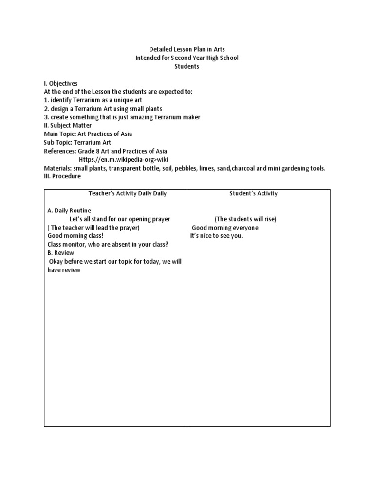 Detailed Lesson Plan in Arts | PDF