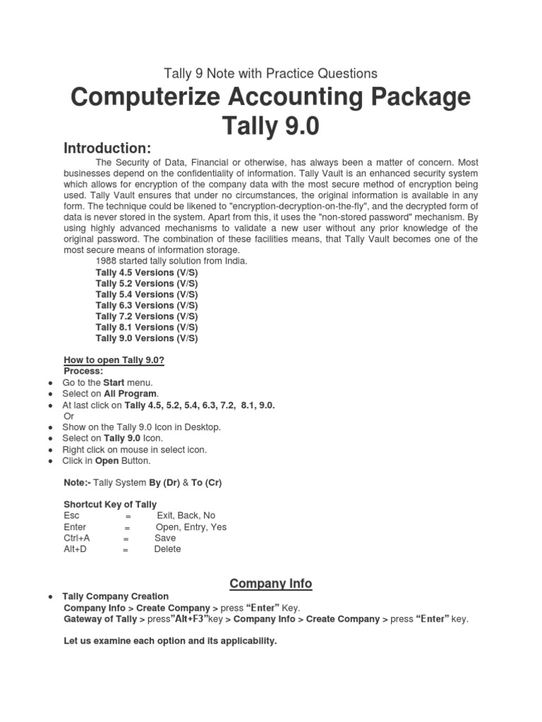 Computerize Accounting Package Tally 9.0: Tally 9 Note With Practice ...