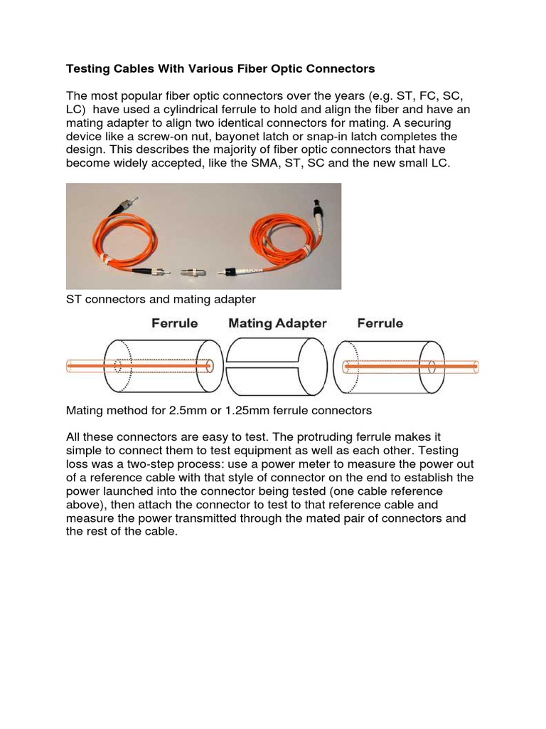 Testing Cables With Various Fiber Optic Connectors | PDF | Electrical ...