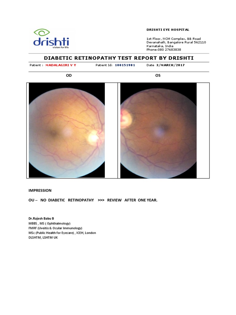 Diabetic Retinopathy Test Report by Drishti | PDF