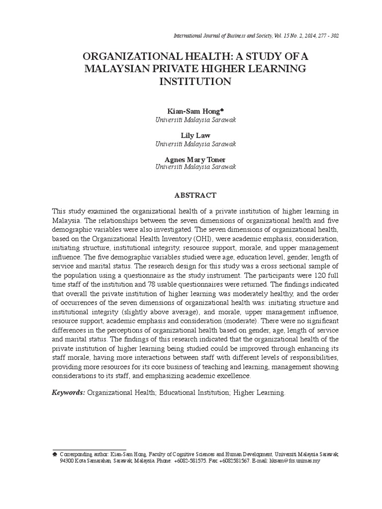 Malaysian Private University Health Study | PDF | Goal | Cronbach's Alpha