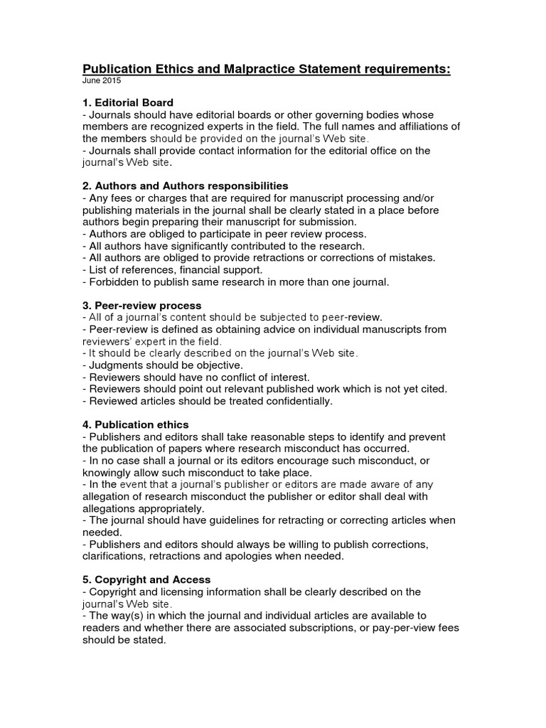 Publication Ethics and Malpractice Statement Requirements:: 1 ...