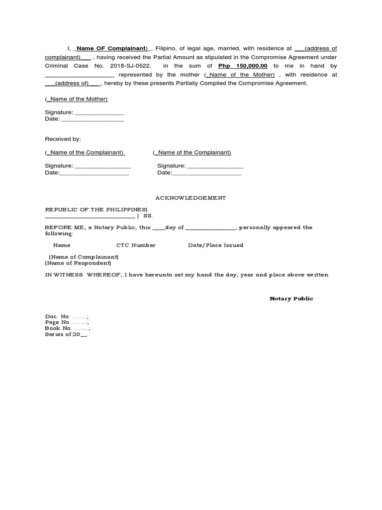 Partial Compliance Receipt for a Criminal Case Compromise Agreement | PDF