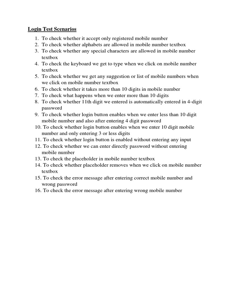 Mobile Number Login Test Scenarios | PDF