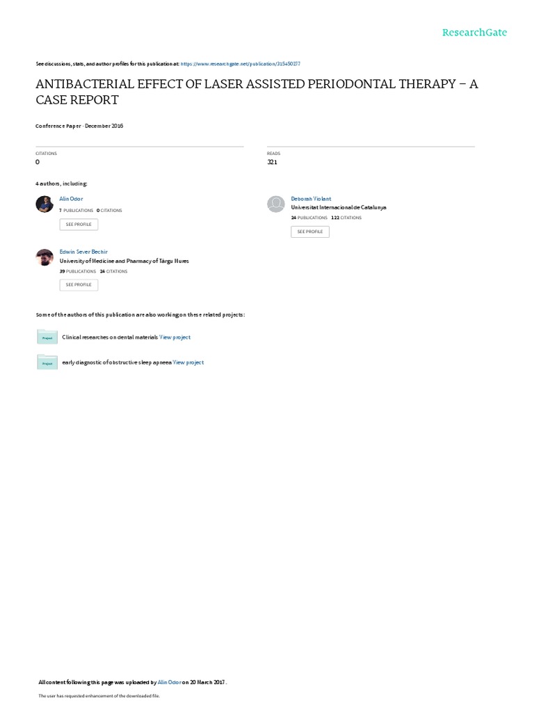 Antibacterial Effect Of Laser Assisted Periodontal Therapy A Case