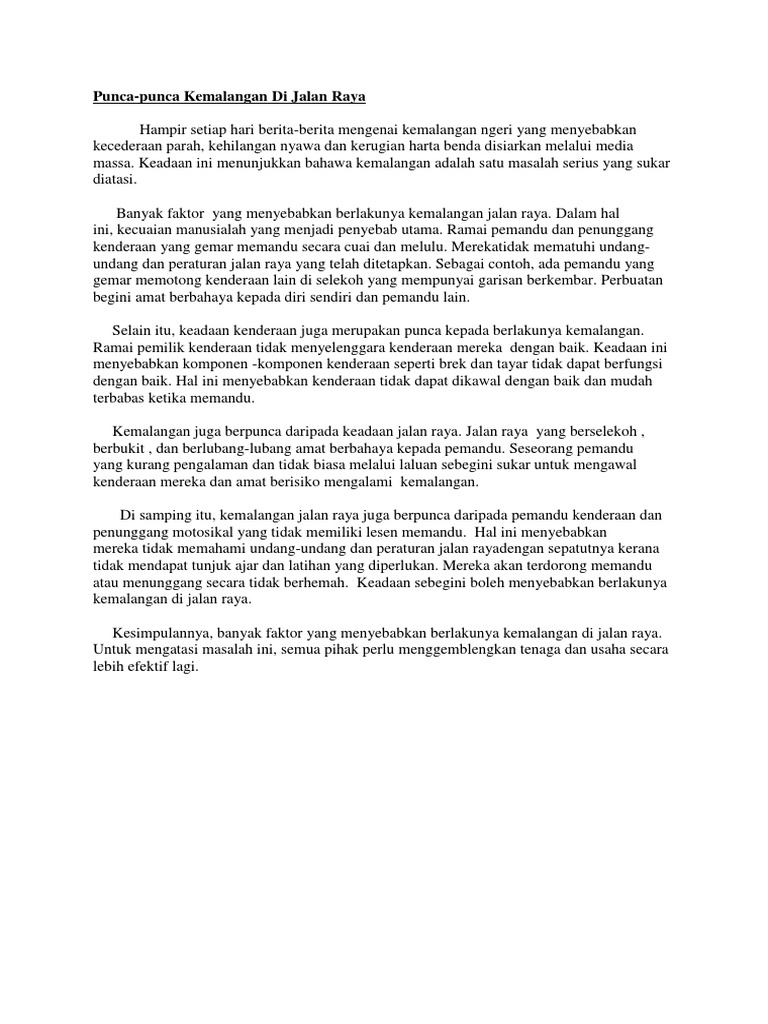 Punca-Punca Kemalangan Di Jalan Raya | PDF