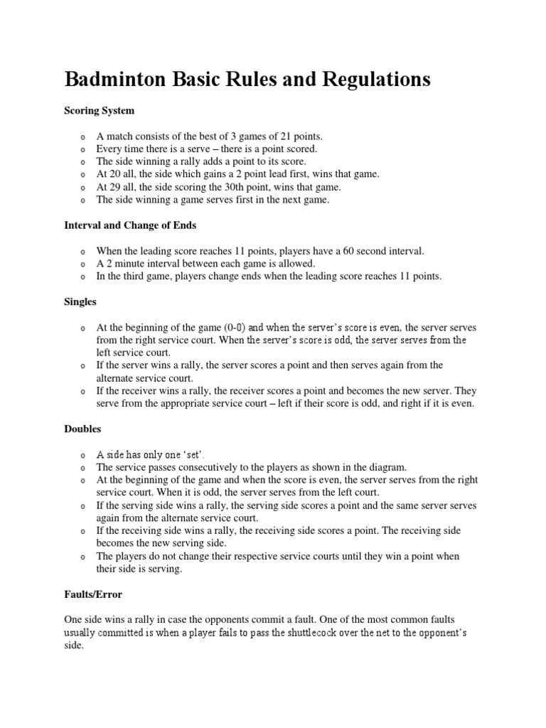 Badminton Basic Rules and Regulations | PDF | Racquet Sports | Sports