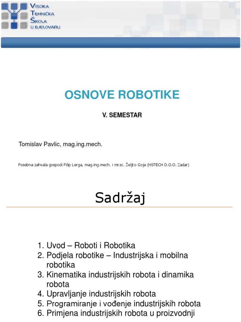 Podjela Robotike Industrijska I Mobilna Robotika | PDF
