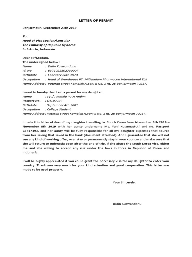 Letter of Permit and Sponsorship | PDF | Travel Visa | Passport