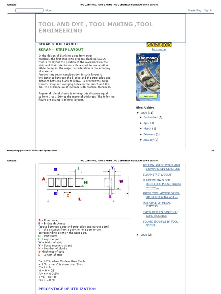 Tool and Dye, Tool Making, Tool Engineering: Scrap - Strip Layout | PDF ...
