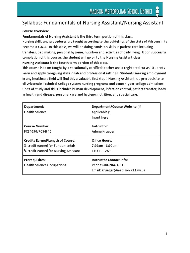 Fundamentals of Nursing Assistant Syl Lab Us | PDF | Alzheimer's ...